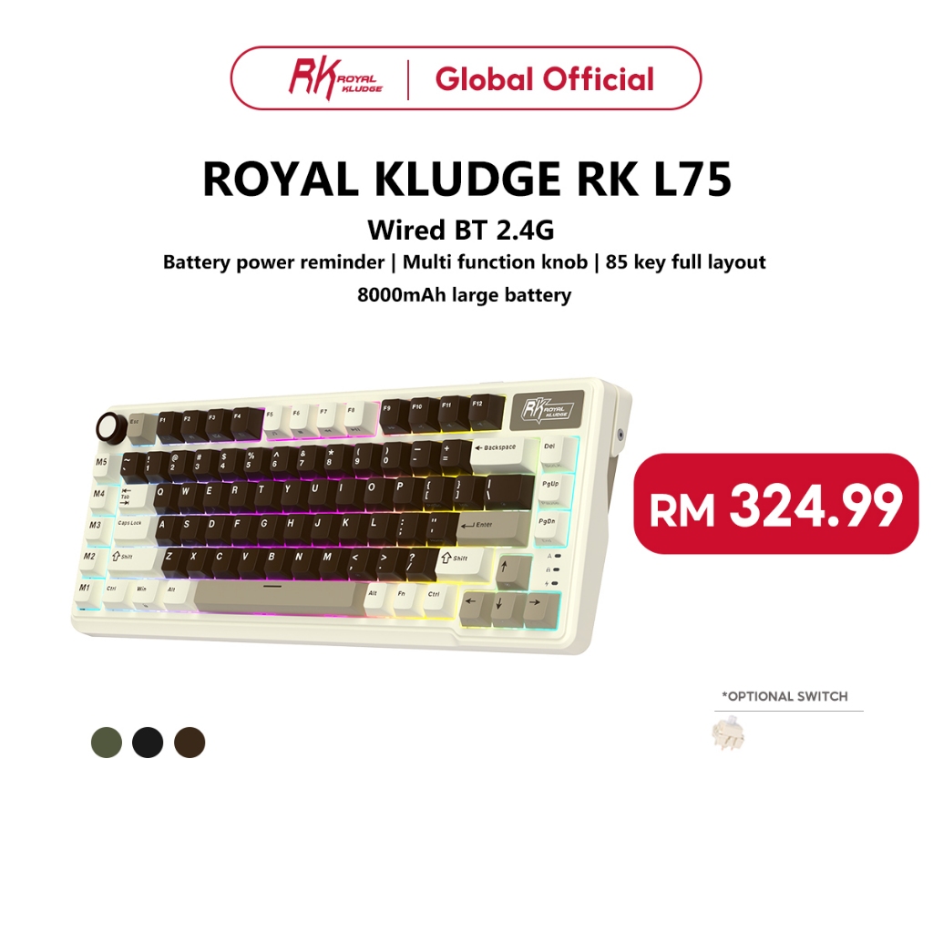 Royal Kludge RK L75 Mocha Grey 85 Key Diy Tri-Mode RGB Wired Bluetooth ...