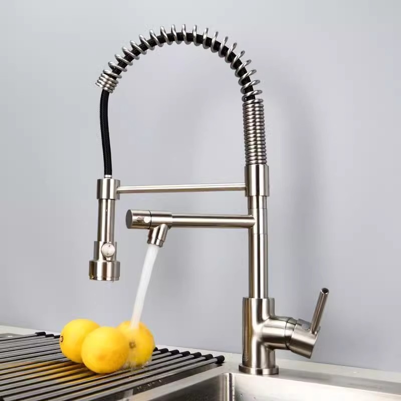 Kitchen spring faucet kitchen hot and cold faucet stainless steel bar ...