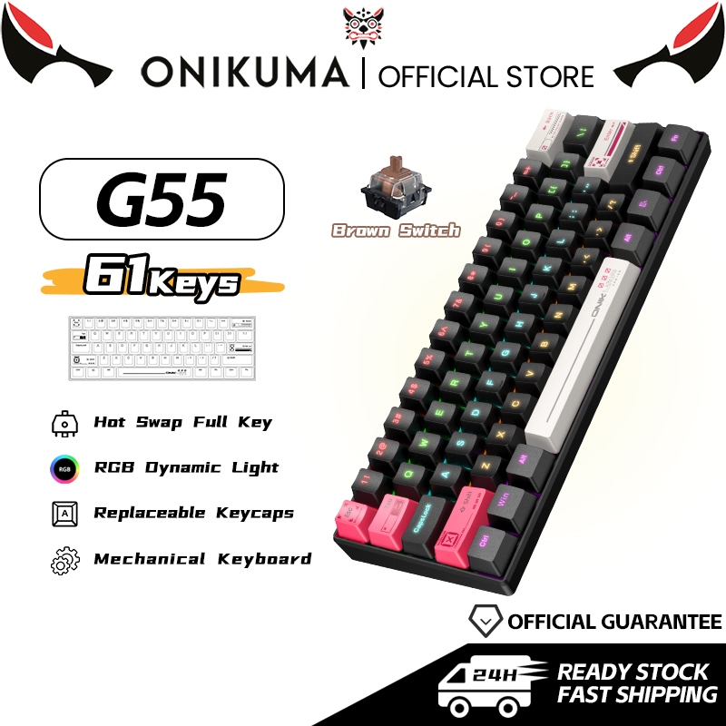 ONIKUMA G55 Wired Gaming Keyboard 61Keys RGB Dynamic Lights Mechanical ...