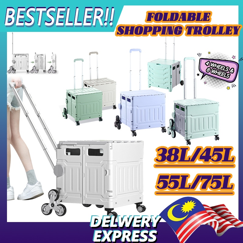 75L Foldable Trolley Cart Large Capacity Portable Shopping Cart Storage ...