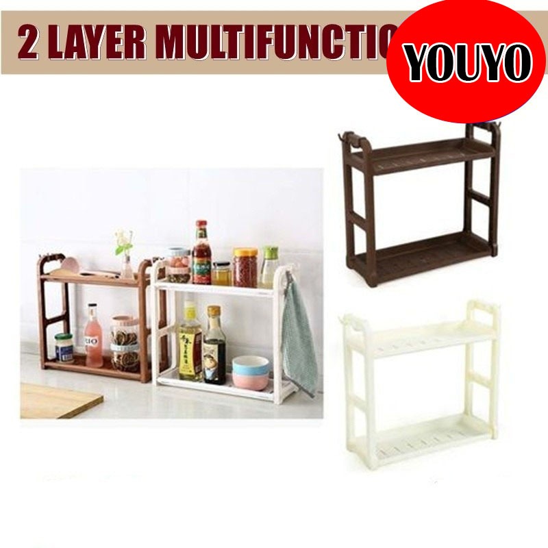 2 Layer Kitchen Rack Storage Rack Condiment Appliance Multipurpose ...