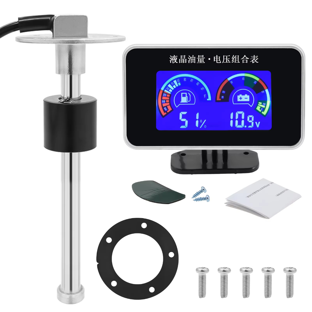 0-190ohm Fuel Float Sensor 100-500mm + 2IN1 Fuel Level Gauge Voltmeter ...