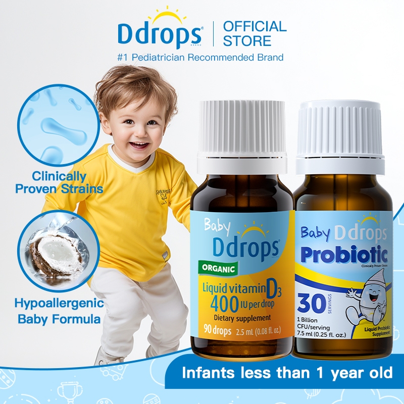 Ddrops Baby Growth & Digestive Health Combo - Liquid Vitamin D3 400 IU + Probiotics | Shopee ...