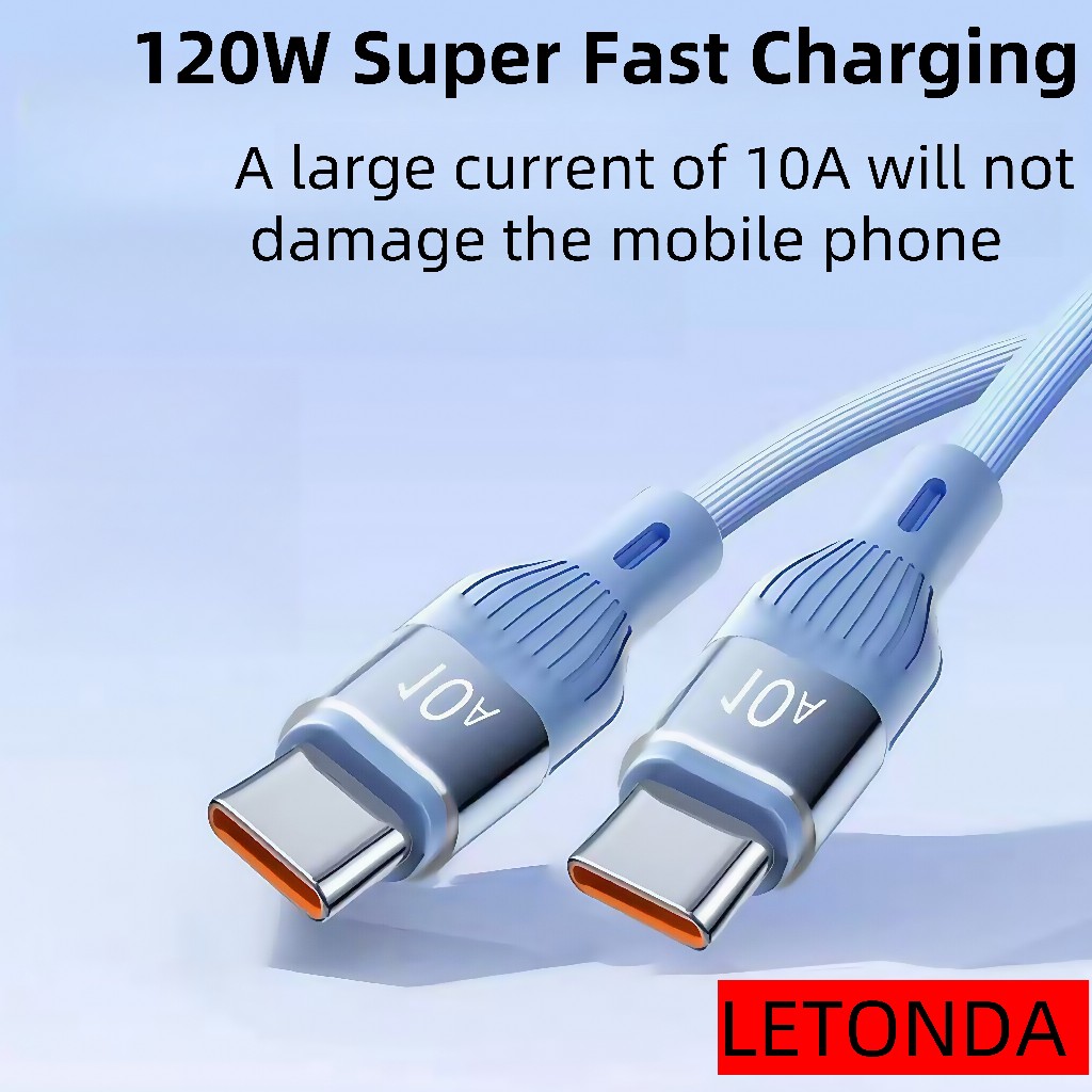 Type-c Mobile Phone Data Cable 120W 10A Super Fast Charging Silicone ...