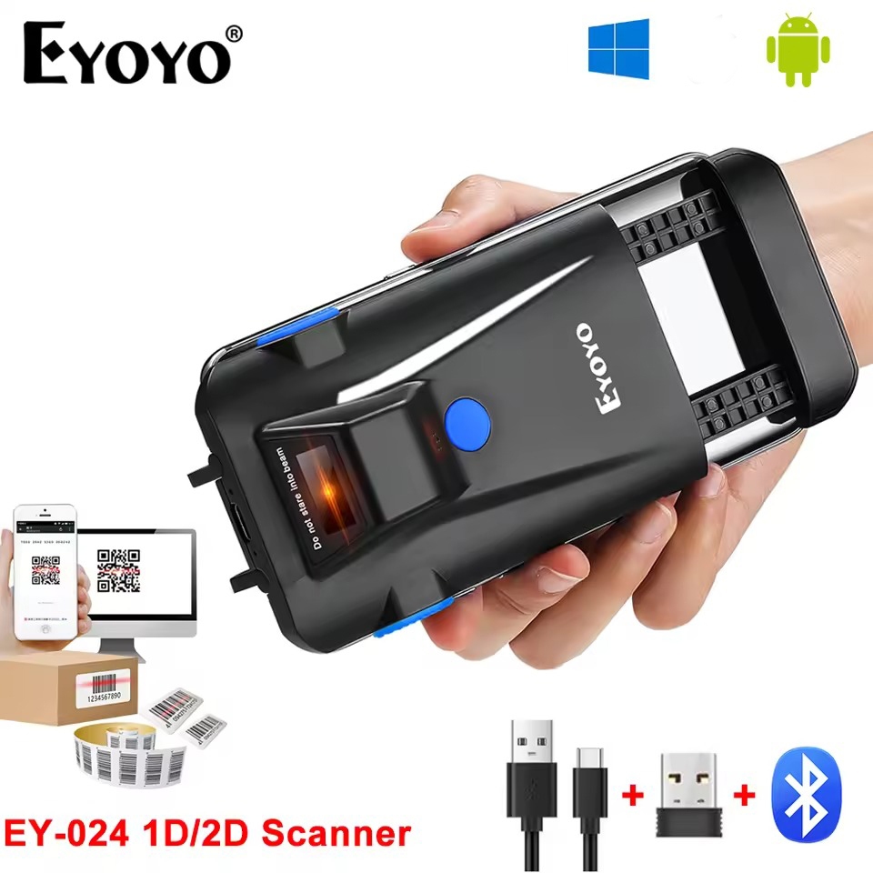 Eyoyo EY-024 Back Clip 2D Wireless Barcode Scanner Portable 1D Laser Bluetooth Bar Code Reader ...