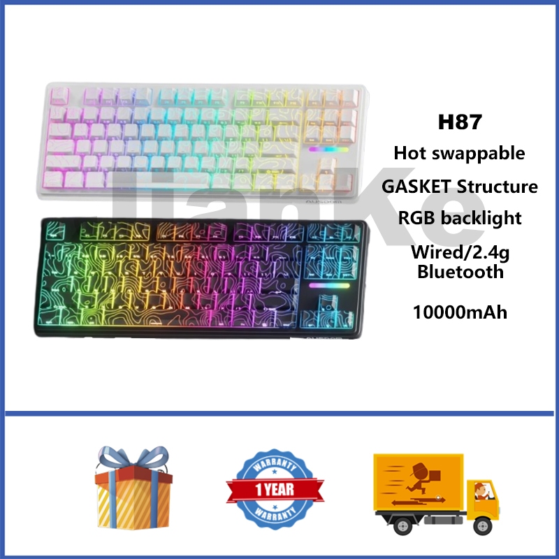 AUSDOM H87 Wireless Mechanical Keyboard 87% Hot swappable RGB GASKET Custom Gaming Keyboard ...