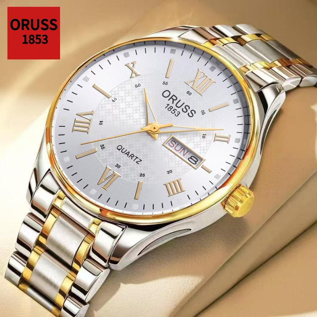 ORUSS Original Men Luxury Dual Calendar Stainless Steel Luminous ...