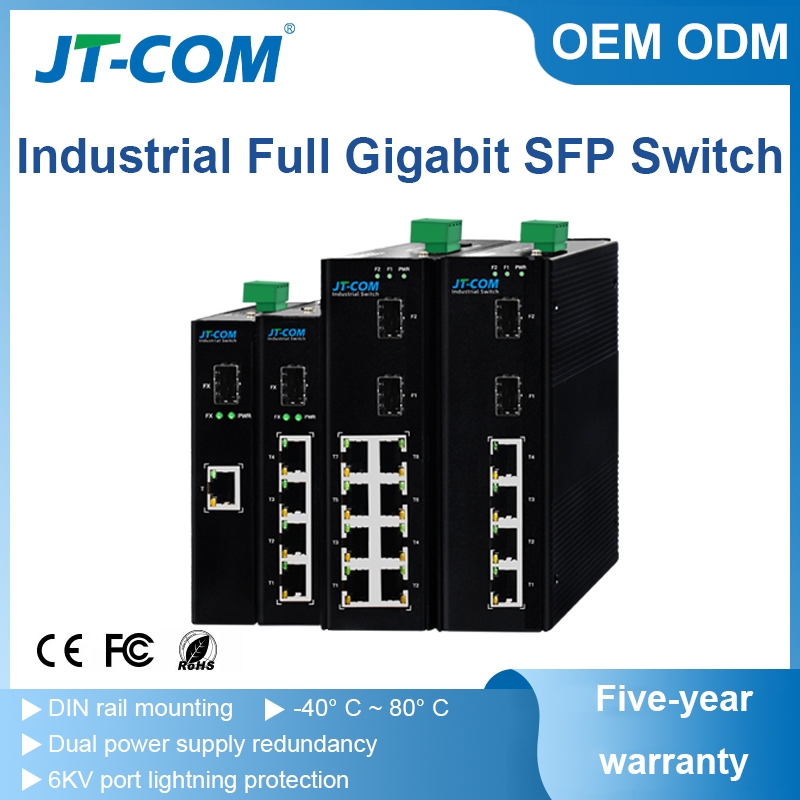 JT-COM Gigabit 1/4/5/8/16 port Ruggedized Switch Industrial 1/2 SFP And ...