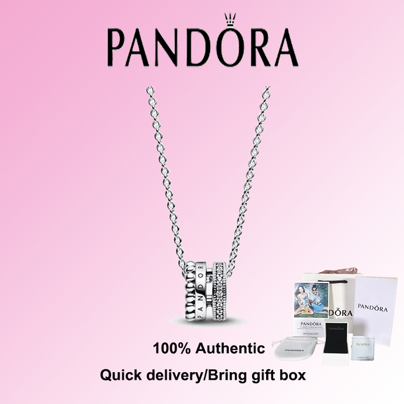 PANDORA S925 Sterling Silver Pandora Signature Logo Pavé & Beads ...