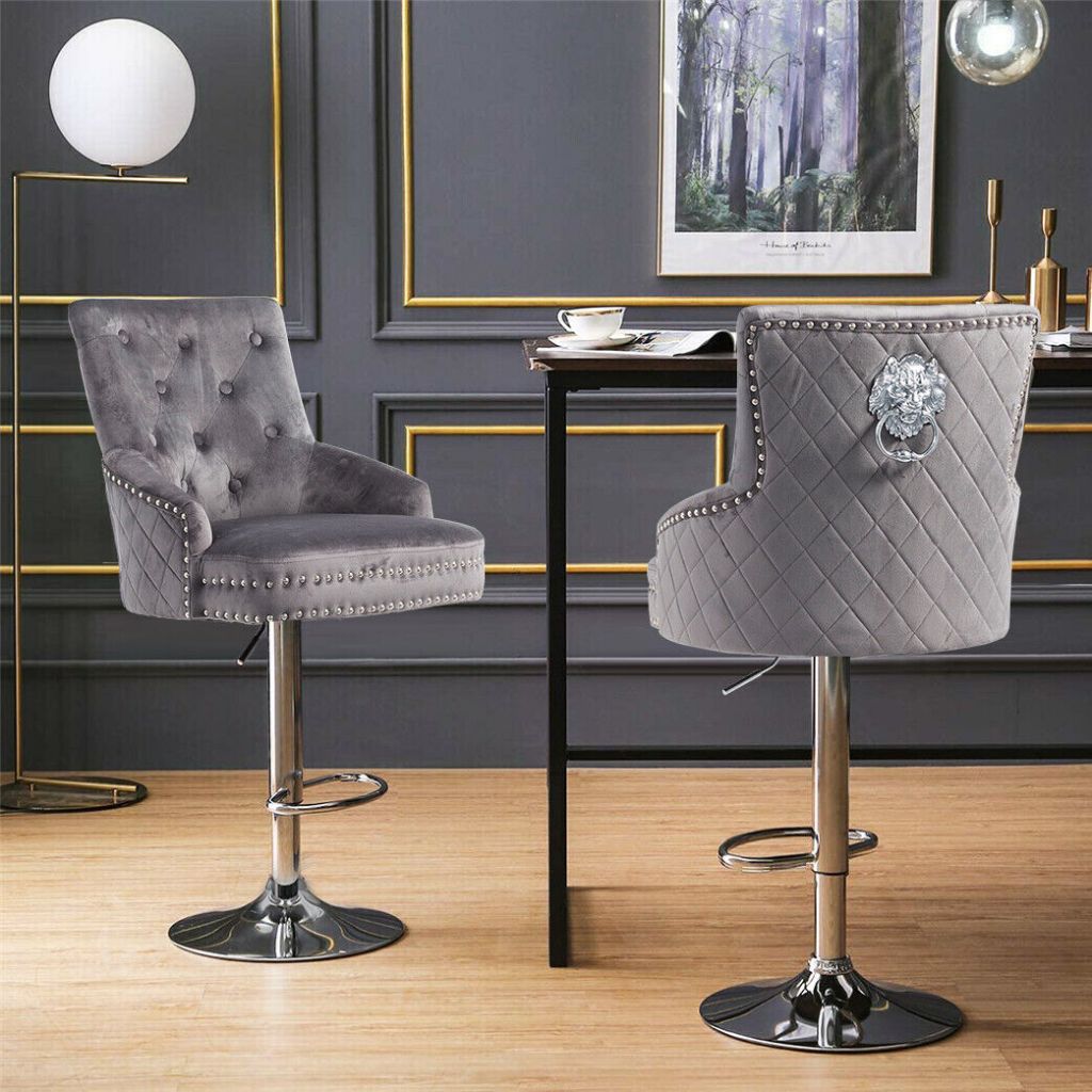WISFOR Luxury Velvet Bar Stool with Lion Knocker Back Rest Padded ...
