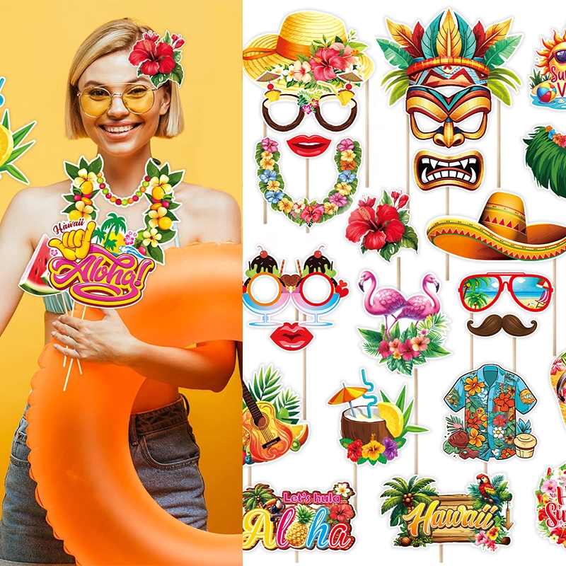 Hawaiian Party Photo Booth Props Hawaii Aloha Beach Wedding Decoration ...