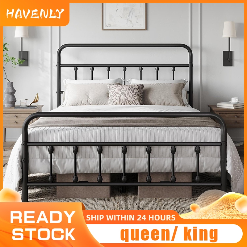 rangka katil besi metal bed frame Queen size Single size white iron bed ...