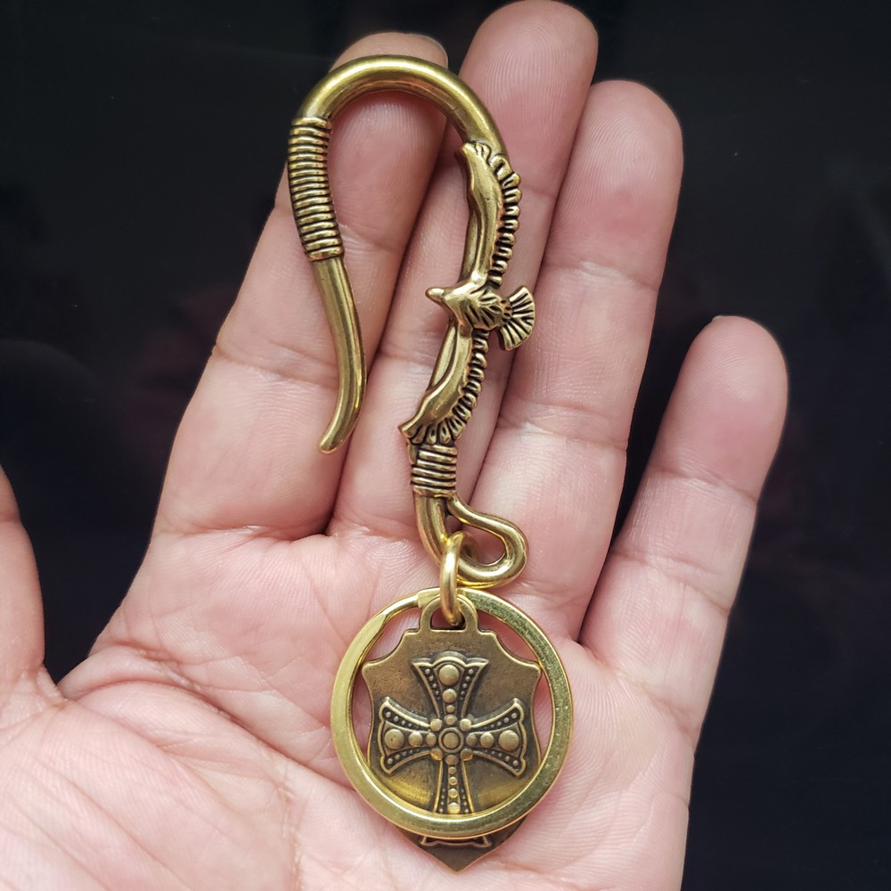 Handmade Heavy-Duty Solid Brass U Snap Eagle Hook with 66 Cross Pendant ...