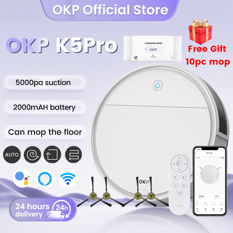 OKP K5 Pro Smart Robot Vacuum Cleaner 5000 Pa Cordless Vacuum Cleaner ...
