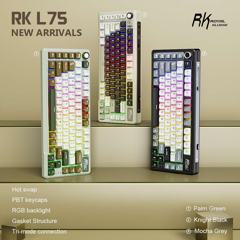 Royal Kludge RK L75 Knight Black 85 Key Diy Tri-Mode RGB Wired ...
