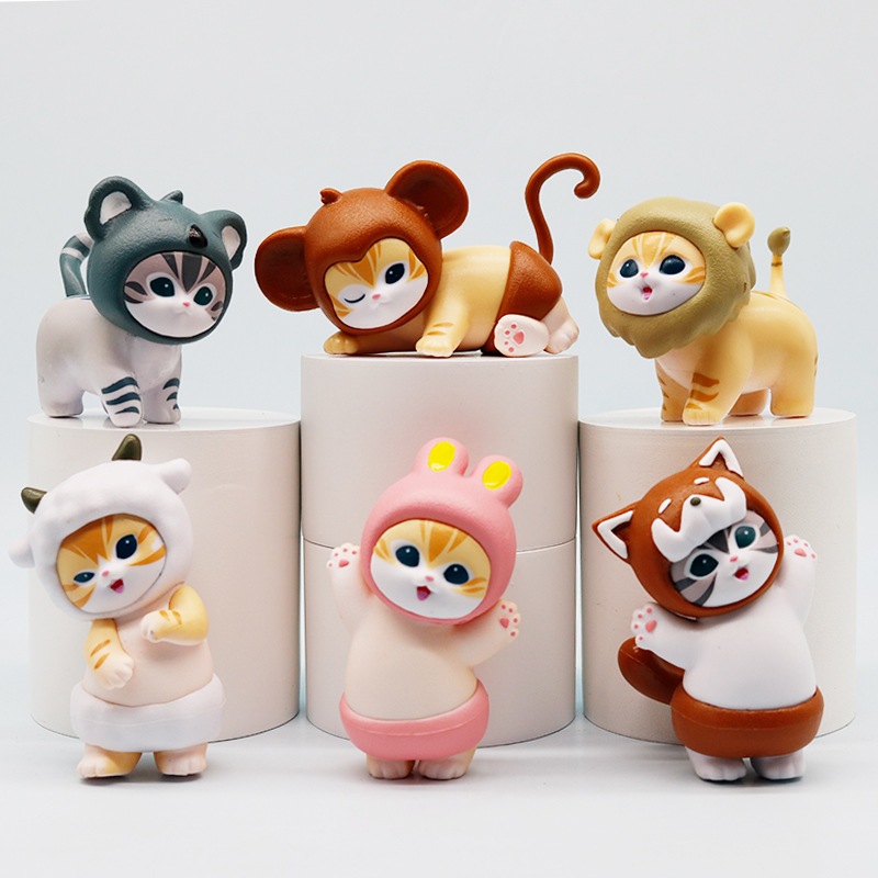 6Pcs/Set 5-8cm Cartoon Anime Mofusand Shark Cat Party Cosplay Animal ...