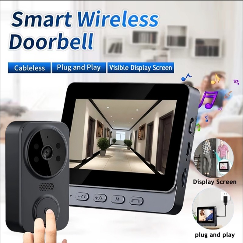 PGST Doorbell with screen wireless waterproof door bell cover outdoor ...