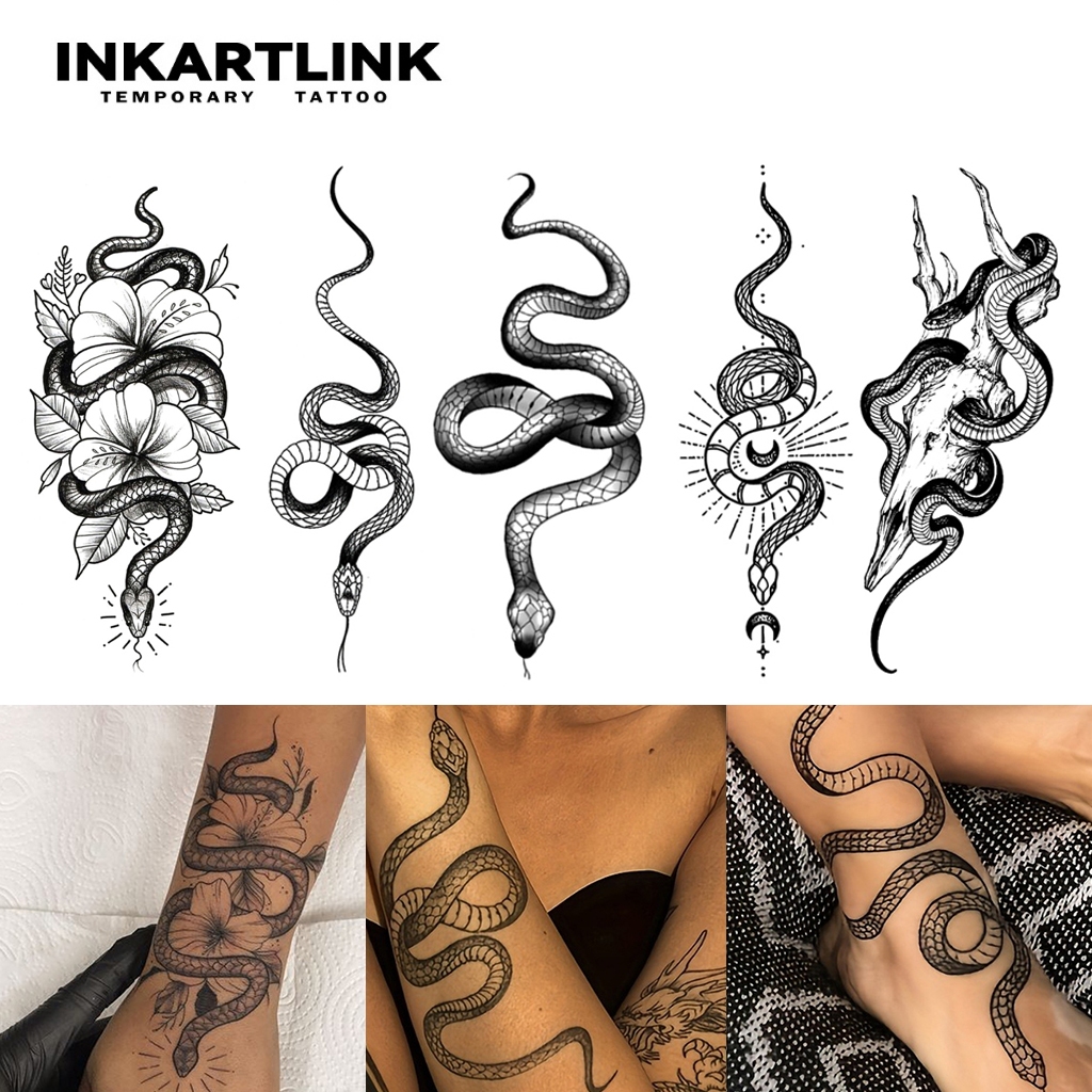 INKARTLINK Snake Temporary Tattoo Stickers Set, Waterproof Long-lasting Magic Tattoo, Lasts To ...