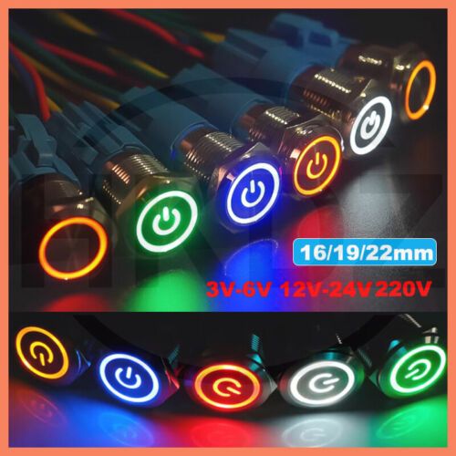 3V 6V 12V 24V/ 5A Ø 16mm SmartSwitch IP66 LED Illuminated POWER Button ...