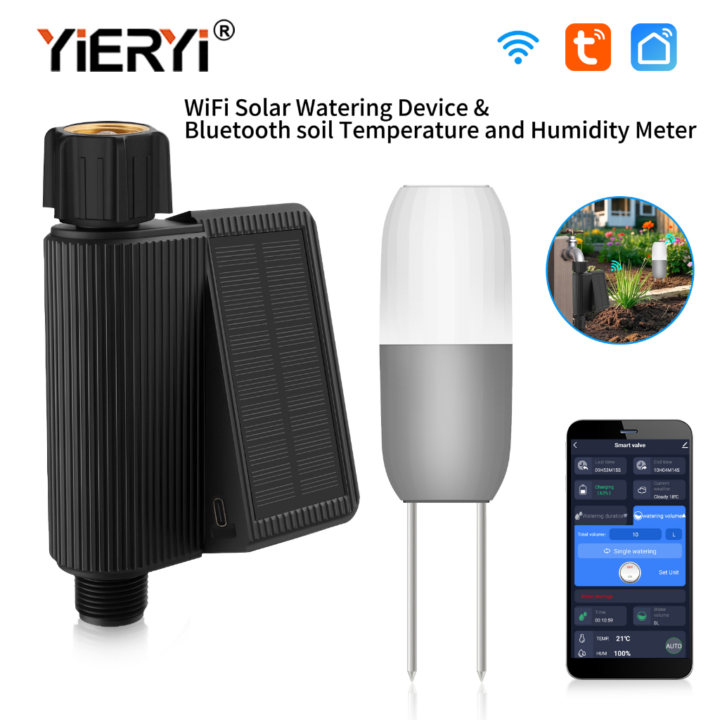 YIERYI Smart WiFi Solar Irrigation System & Bluetooth Soil Sensor ...