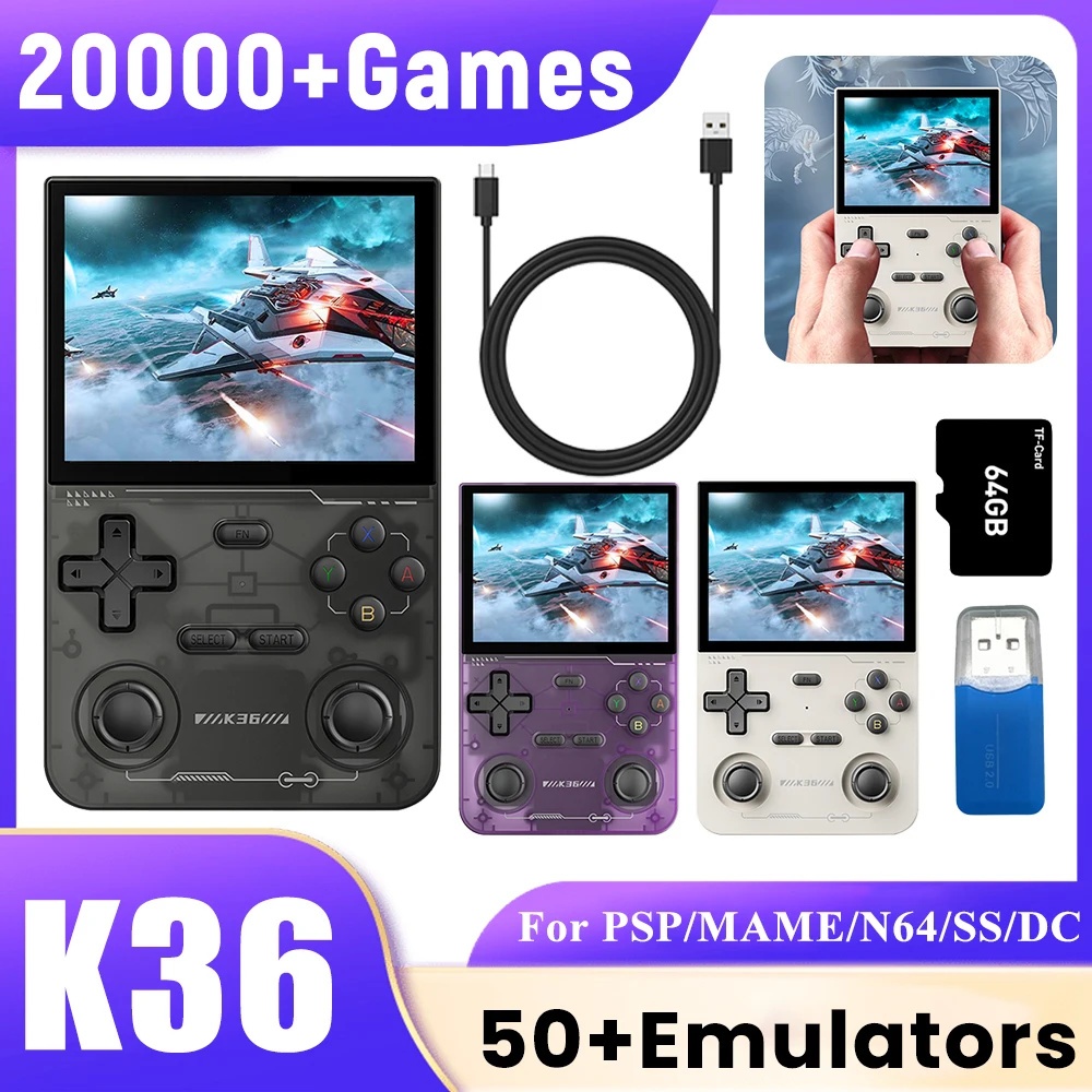 K36 Retro Handheld Video Game Console 500nit 3.5 Inch IPS Screen 16000 ...
