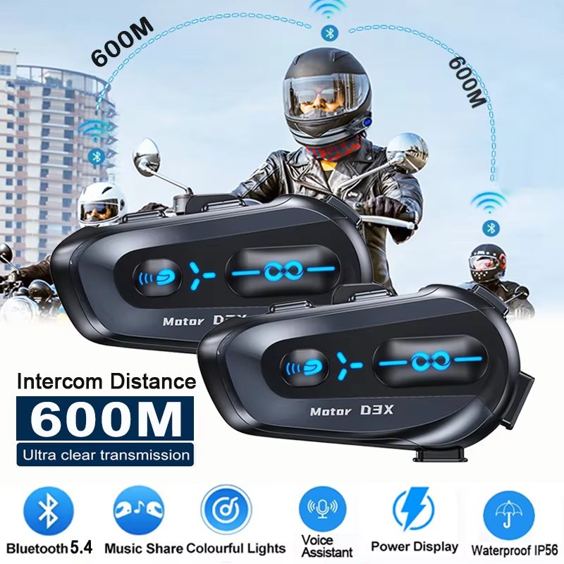 Motorcycle Helmet Intercom Headset For 6 Riders 600M Intercom Wireless ...