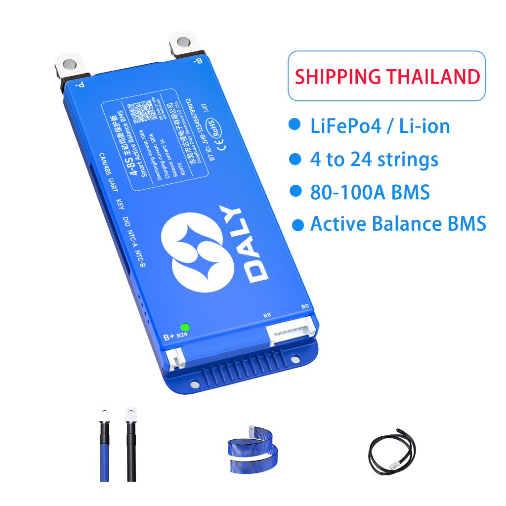 DALY Smart 4-24s 80A 100A bms Shipping Thailand BMS Lifepo4 Li-ion built in Bluetooth 1A active ...