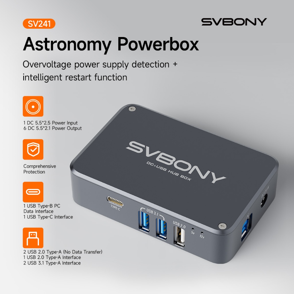 SVBONY SV241 Portable Astronomy Pocket Powerbox USB & Type-C Multi-Port Prevent Short Circuits ...