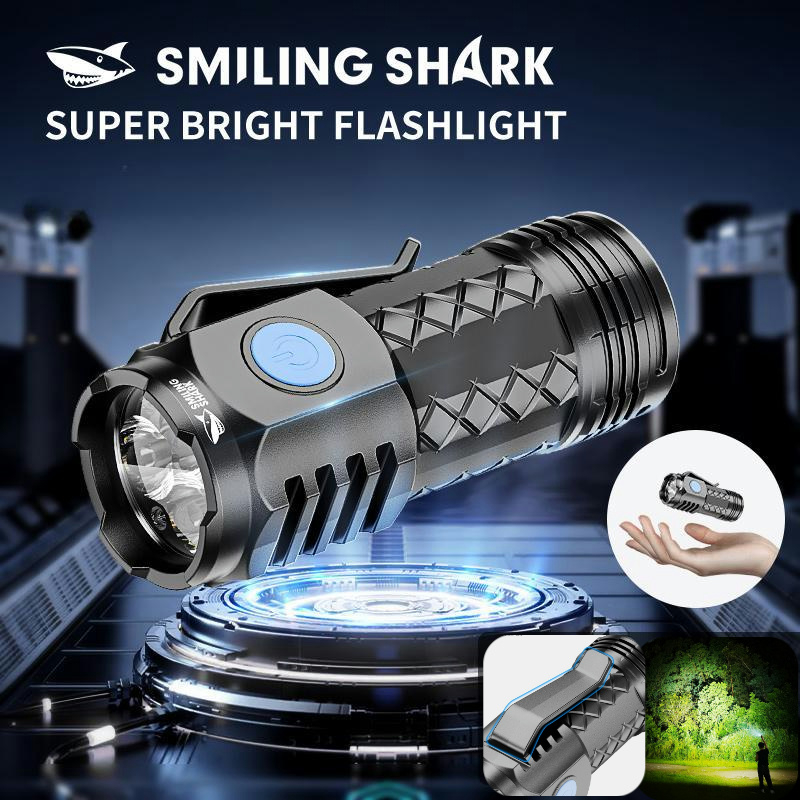 SMILING SHARK LED Mini Torch Light Type-c Rechargeable Flashlight 3Mode ...