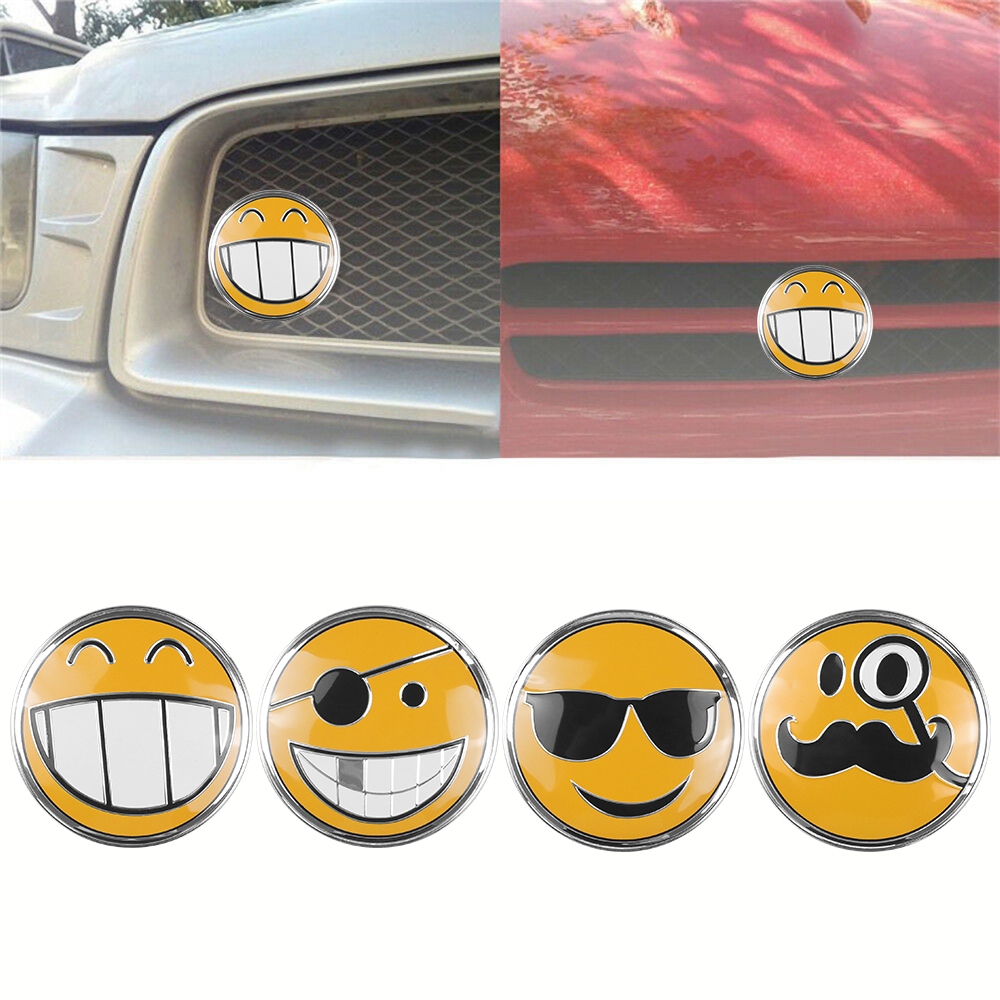 Universal JDM Emoji Emblem Round Design Front Grill Metal Badge Smiley ...