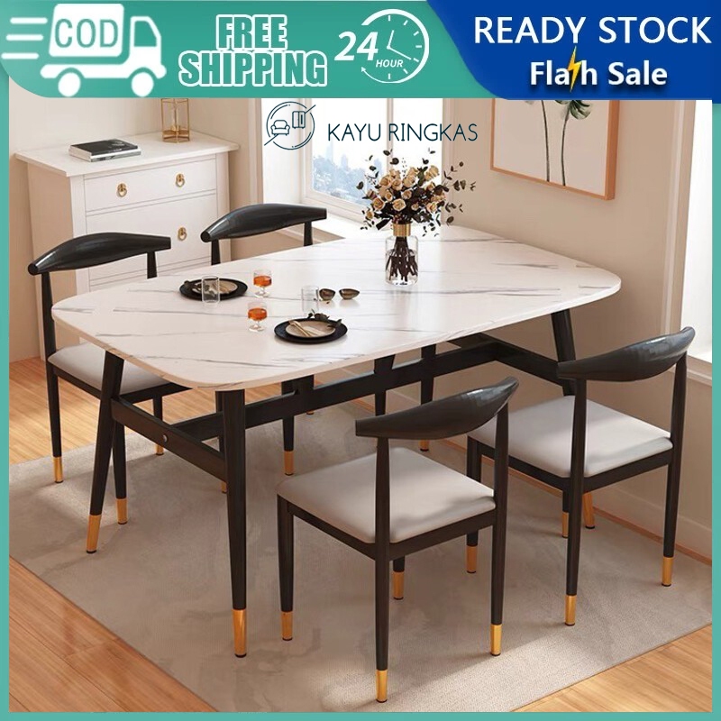 【KAYU RINGKAS】Nordic modern Marble texture Dining table Light luxury ...