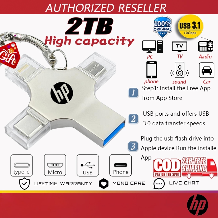 𝟭𝟬𝟬% 𝗧𝗨𝗟𝗘𝗡 4in1 𝑯𝑷 2TB pendrive type c Flash Drive 64GB otg iphone ...