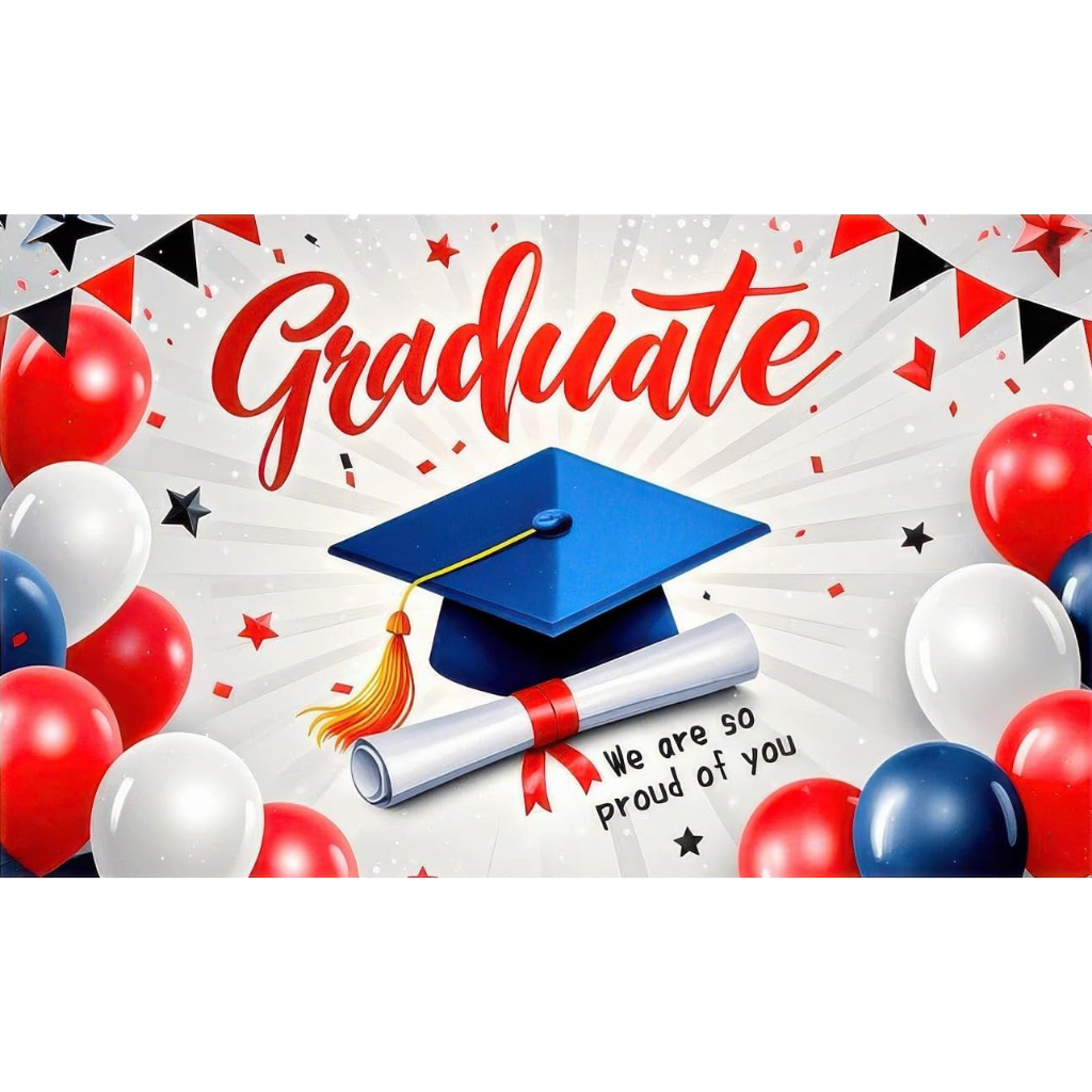 Graduate Photography Backdrop Congrats Grad Backdrop Grad Banner with Graduation Cap Balloons ...