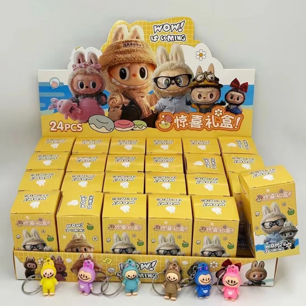 24pcs set Labubu Keychain Blind Box Kawaii Plastic Figure Cute Cartoon ...