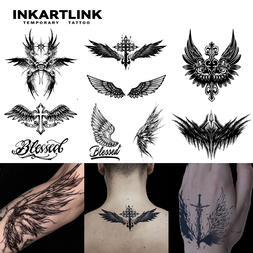 Inkartlink Lucky Wings Temporary Tattoo Stickers, Waterproof Long-lasting Hand Magic Tattoo ...
