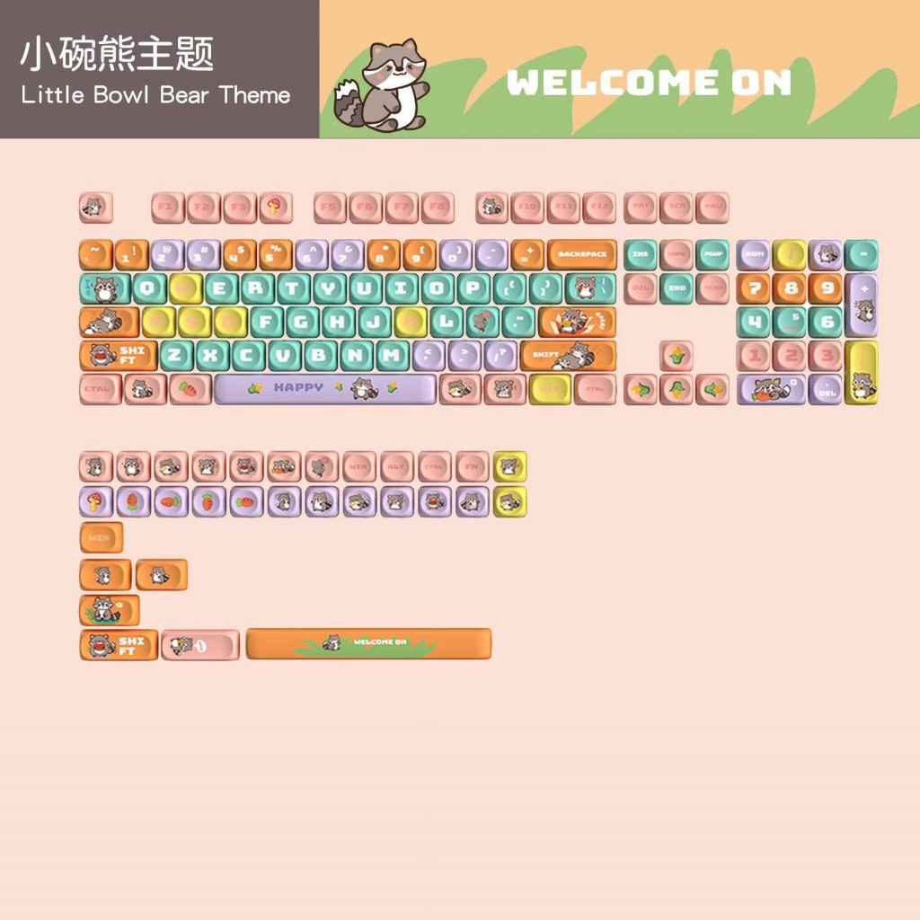 Cute Raccoon Keycaps MOA Profile PBT 5 Side DYE-SUB Round Female Custom ...