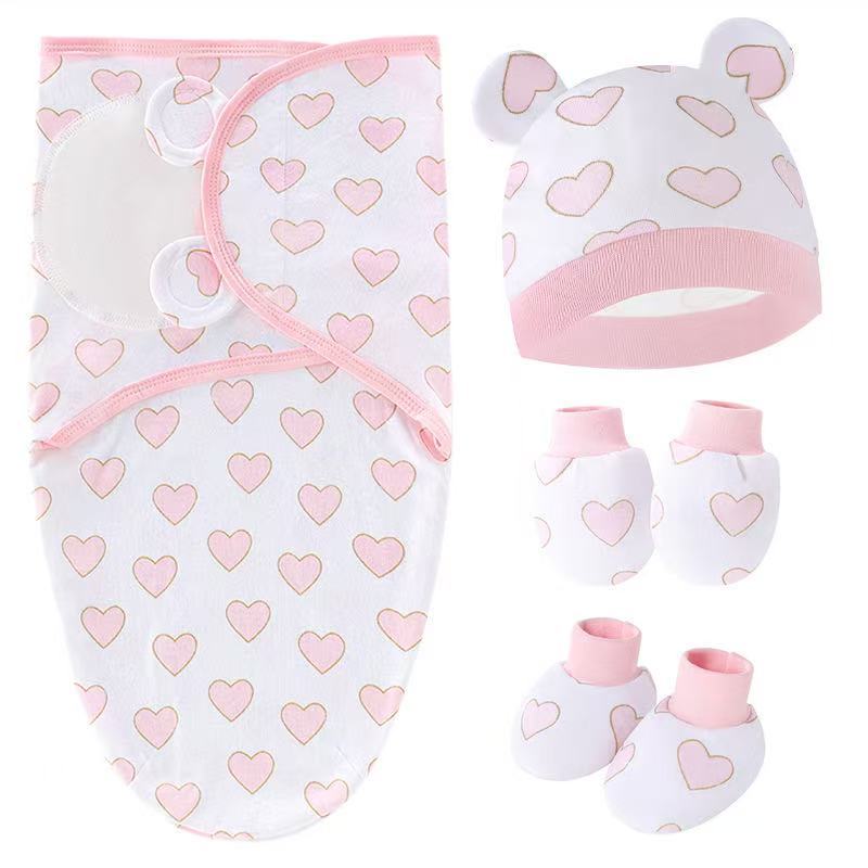 #JP397 Newborn Baby Muslin Swaddle Blanket Hat Set Swaddle Bedding Wrap ...