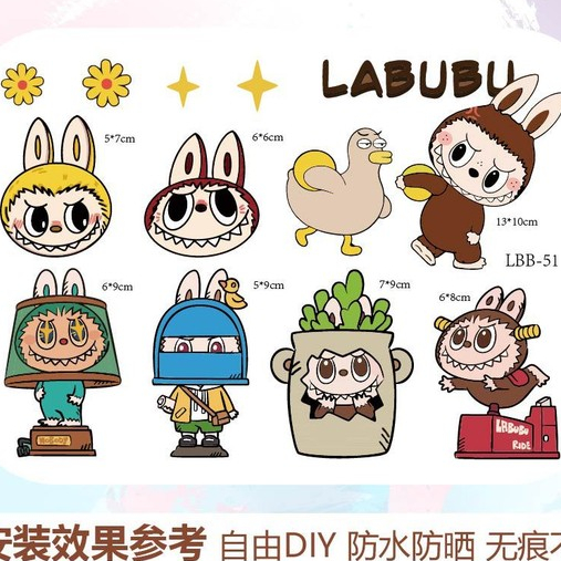 POPMART cartoon sticker LABUBU cute labubu car sticker decoration car ...