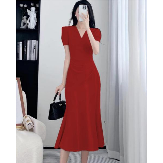 Elegant Plus Size Summer Dress - Red Office Wear for Women | Dinner ...