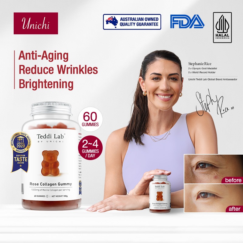 【Official】Unichi Rose Hydrolysed Marine Collagen Teddi Lab Gummy (60 ...