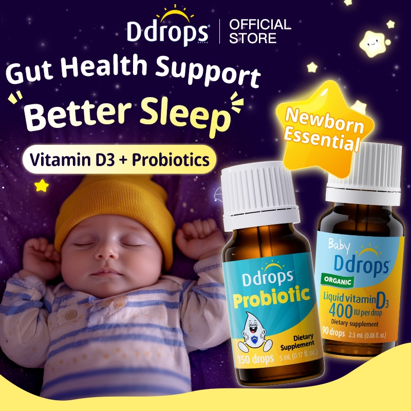 Ddrops Newborn Gut Health Combo - Liquid Vitamin D3 400 IU + Animal Bifidobacterium Probiotics ...
