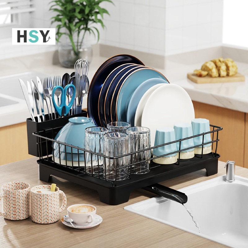 HSY [tak perlu pemasangan]Rak Piring Dish Drying With Water Tray Rack ...