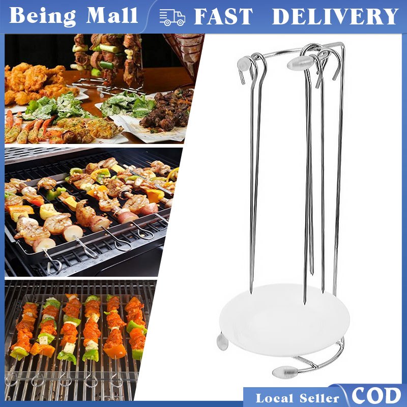 Heavy Duty Stainless Steel BBQ Skewers Rack with 5 Needles Portable ...