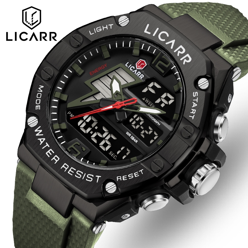 LICARR Fashion Dual Display Military Sports Waterproof Men's Watch ...
