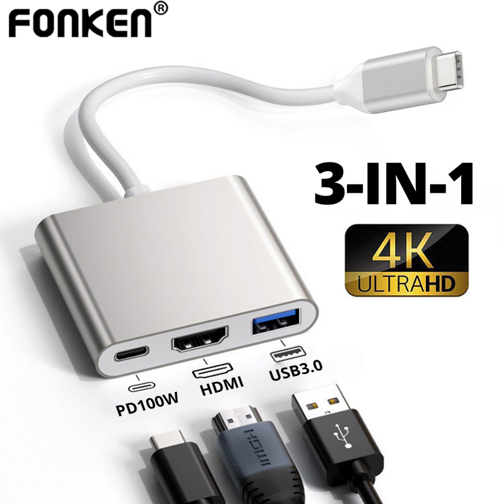 Fonken Type C to HDMI Adapter 4K HDMI Adapter PD100W Fast Charging USB ...