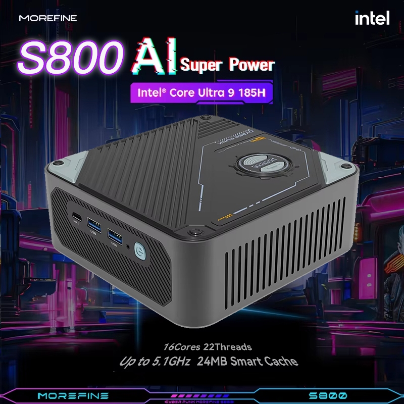 MOREFINE Mini PC S800 AI Intel Core Ultra 9 185H Ultra7 155H DDR5 Ram PCIe4 SSD USB4 WIFI6E BR5 ...