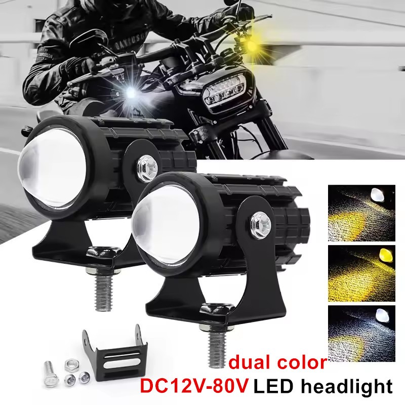 DC12V-80V LED Headlight Universal Dual Color Spotlights White+Yellow ...