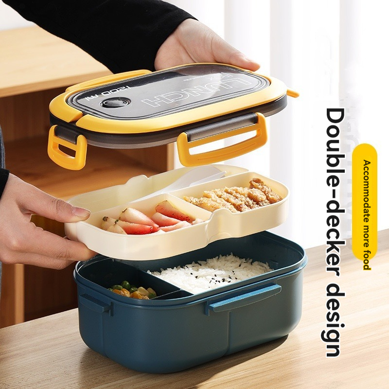 Student Lunch Box PP Plastic Material Compartmentalized Double Layer ...