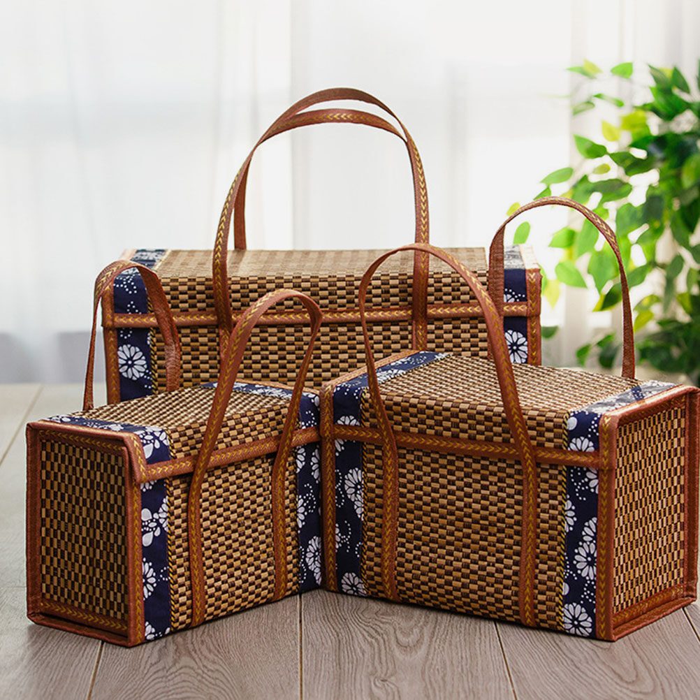 Bamboo basket fruit basket Foldable storage bamboo basket portable ...