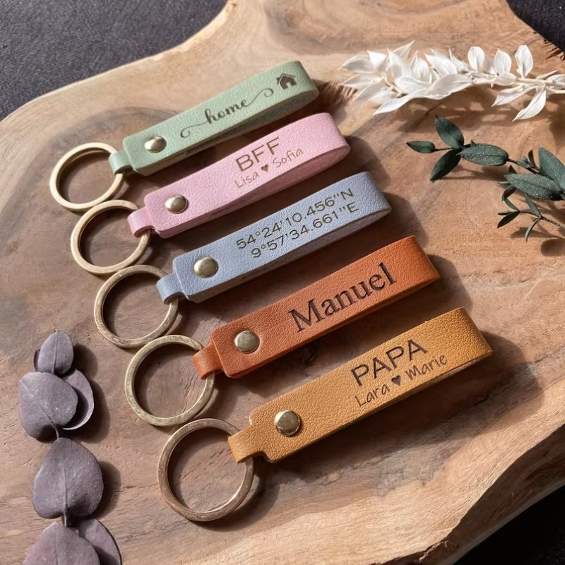 Free Custom Name PU Leather Keychain For Men Women Simple Car Key ...